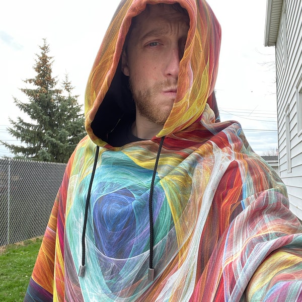 Rainbow Hooded Poncho, Psychedelic, Abstract, Hippie, Psy-trance ...