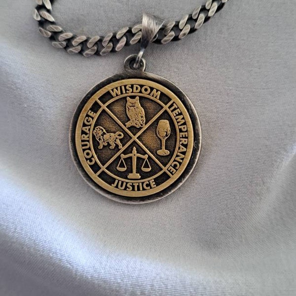 The Cardinal Virtues Necklace, Silver Stoic Compass Pendant, Justice ...