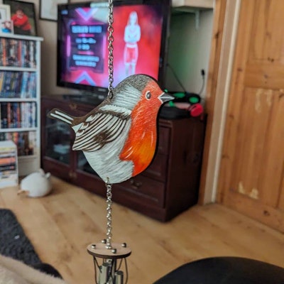 Robin Wind Chime, Original Art , Laser Cut Hand Painted Wooden Robin ...