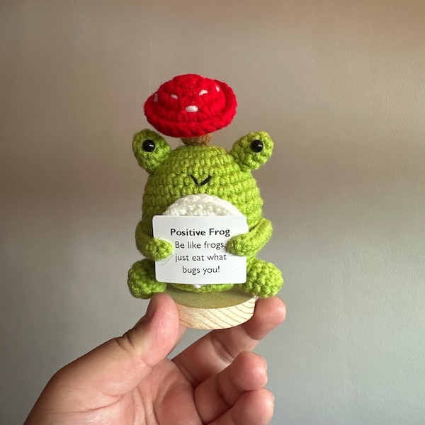 Handmade Crochet Positive Frog With Mushroom and Daisies-crochet ...