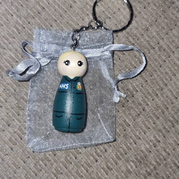 Paramedic Peg Doll Keyring / Charm 4.3cm (personalised) NHS Key Worker ...