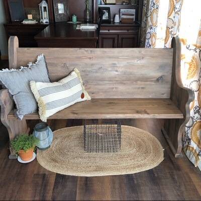 IN STOCK: Aged Oak Church Pew Bench / Foyer, Entryway Furniture ...