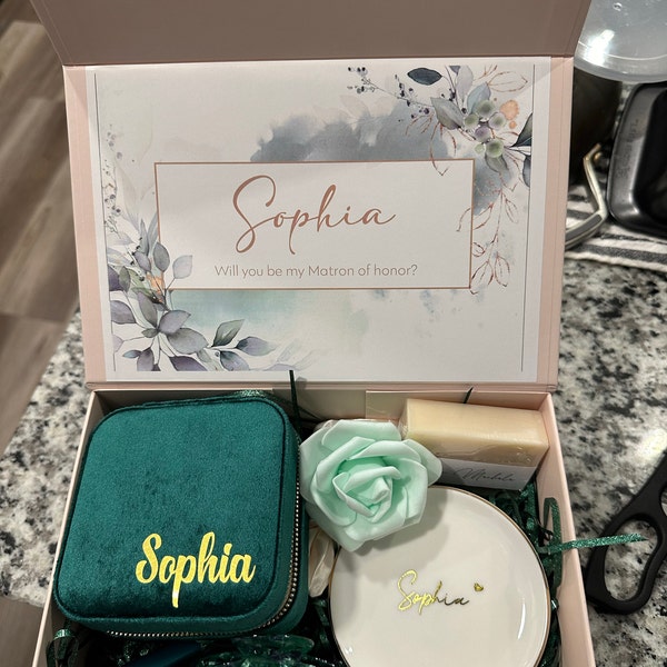 Dark Emerald Wedding Proposal Box Set, Bridesmaid Proposal Box With ...