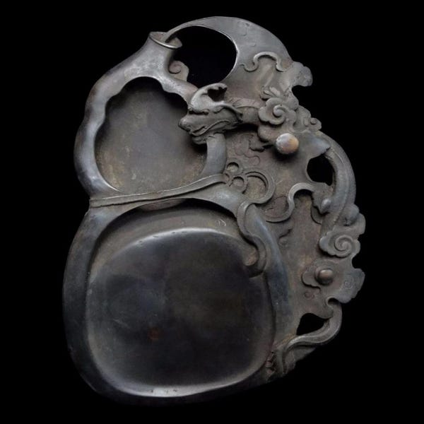 Old Chinese Inkstone Hand Carving Dragon Ink Stone Ink Slab Mark W/ Ink ...