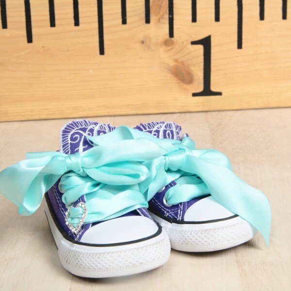 Monogrammed Baby CONVERSE With Ribbon Laces and Jewels- Made to Match ...