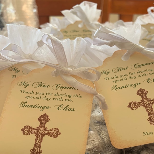 Personalized First Holy Communion Favor Gift Bags and Tags, Cross Favor ...