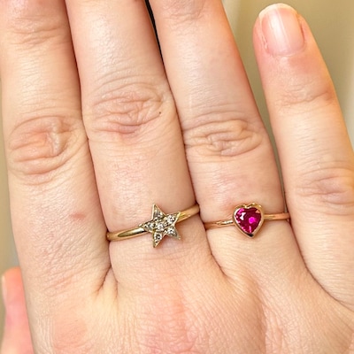 Three Stone Wedding Band,solid Gold Stacking Rings for Women,14k Gold ...