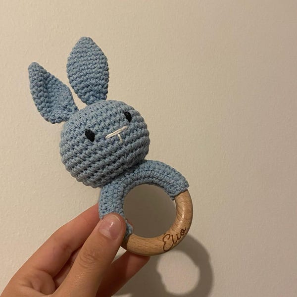 Personalized Animal Crochet Rattle,custom Wooden Baby Rattle,engraved ...