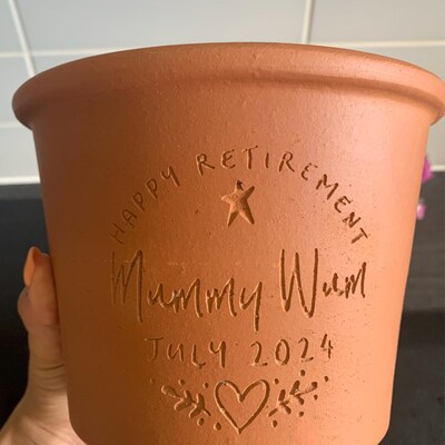 Personalised Engraved Retirement Terracotta Flower Pot, Custom Made ...