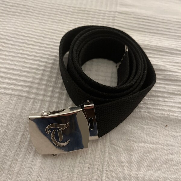 Old English Initial A-Z, Plain Canvas Military Black Web Belt & Silver ...