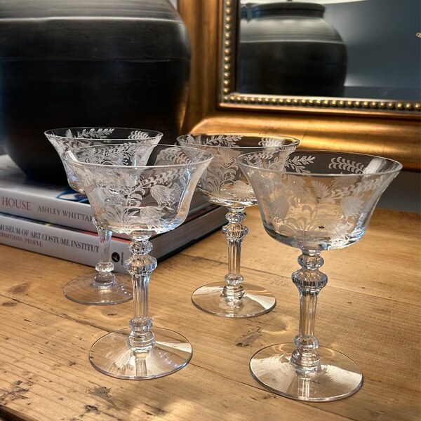 Vintage Small Etched Champagne Coupes set of 4, Etched Coupes ...