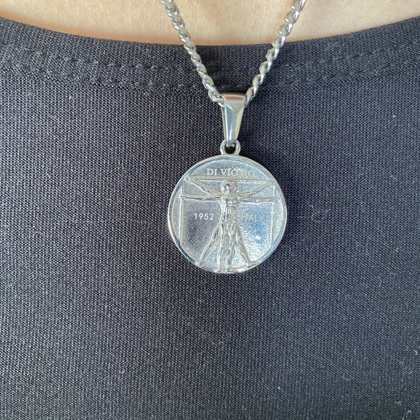 18k Gold Da Vinci Vitruvian Man Pendant Chain Mens Humankind Necklace ...