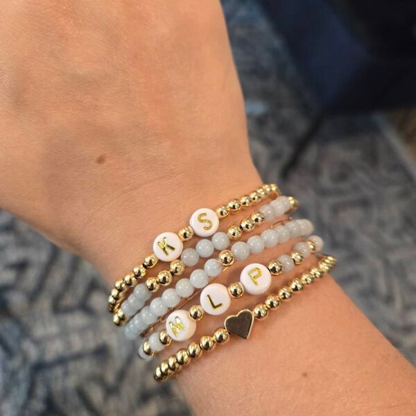 Custom Beaded Name Bracelets, Personalized Word Stack, Valentines Day Gift for Mom, New Mom Gift ...