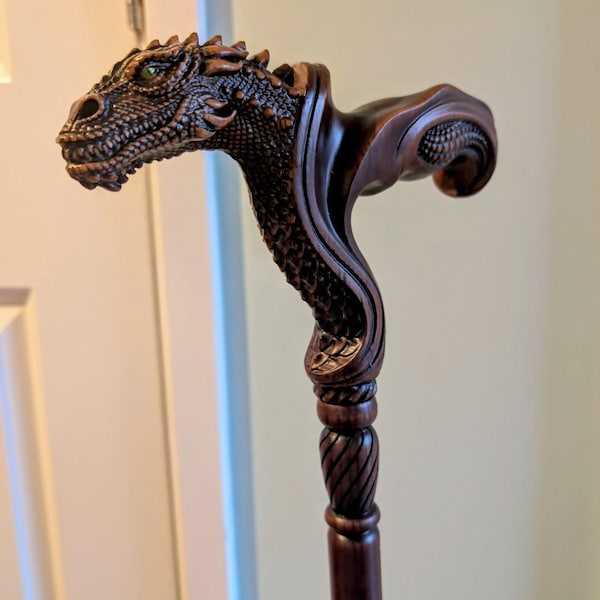 Dragon Cane Wooden Walking Stick - Ergonomic Palm Grip Handle, Wood ...