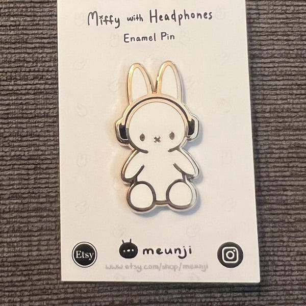 Miffy With Headphones Enamel Pin (black Ver.) - Etsy
