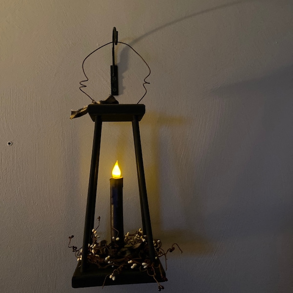 Primitive Lantern With Timer Candle Hanging Black Wooden Lantern ...