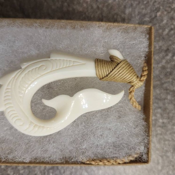 Hand Carved Buffalo Bone Makau Necklace: Adjustable Boho Surfer Jewelry ...