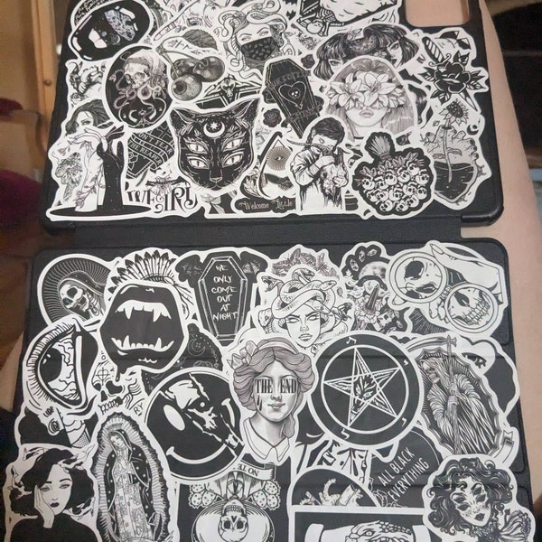 100 Cool Black and White Goth Laptop Stickers Dark Skull Tattoo Decals ...