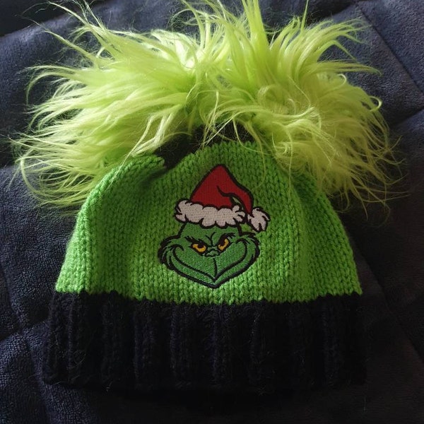 Christmas Grinch Knit Embroidered Beanie Hat - Etsy