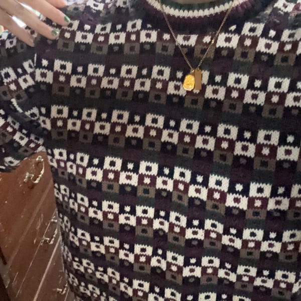 Vintage Gray Knit Sweater, Oversized Gray Window Pane Sweater, Vintage ...