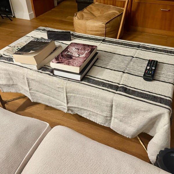 Rustic Linen Tablecloth, Natural Tablecloth With Mitered Corners ...