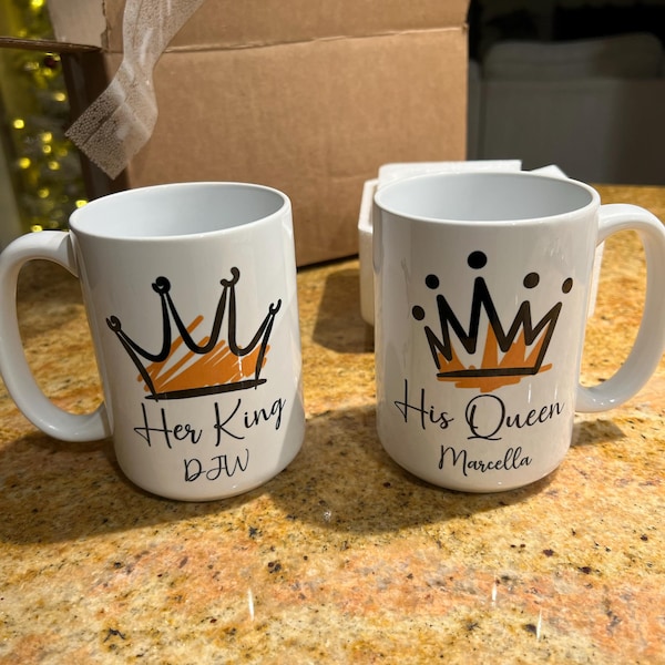 Custom King and Queen Mugs, His and Hers Mug Set, Personalized Name Mug ...