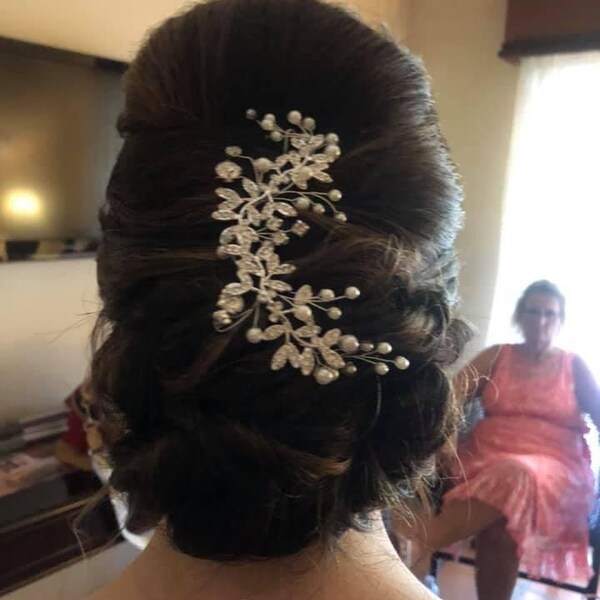 Boho Bridal Back Headpiece Bridal Halo Boho Wedding Pearl Headband ...