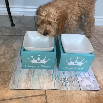 Modern Square Dog Bowl Set Elevated Pet Feeder Porcelain Pet Bowls ...
