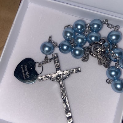 Personalised Rosary, First Holy Communion, Engraved Pearl Rosaries, Any ...
