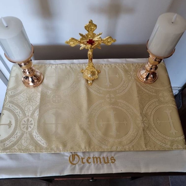 Altar Cloth Catholic Christian Home Prayer Table Runner Blue Metallic ...