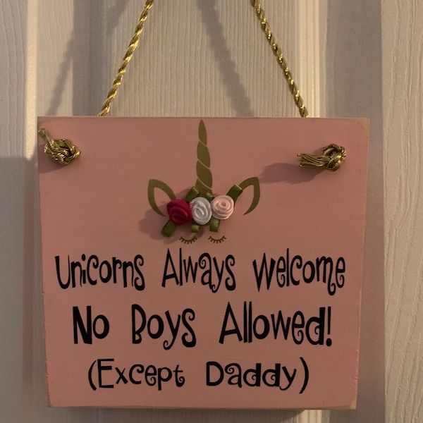Adorable | Unicorns Welcome | Wooden Door Sign | Hanger | Little Girls ...