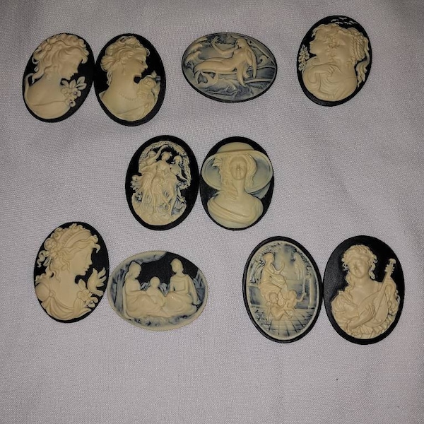 12 Ivory Color on Black Background Assorted LADY GODDESS Cameo LOT C ...
