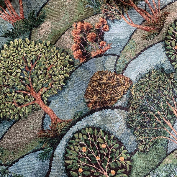 Green Meadow Tree Tapestry Fabric Curtain Upholstery Cushion Blanket ...