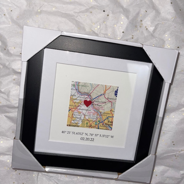 Framed Map & GPS Coordinates - Custom Map Gift - Latitude Longitude ...