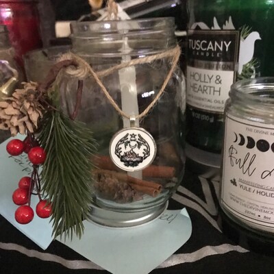 Winter Solstice Yule Log and Antlers Amulet Symbol Bezel - Etsy