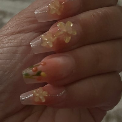 3D Butterfly Nails/glittering Gorgeous Purple French Tips Nails/wedding ...