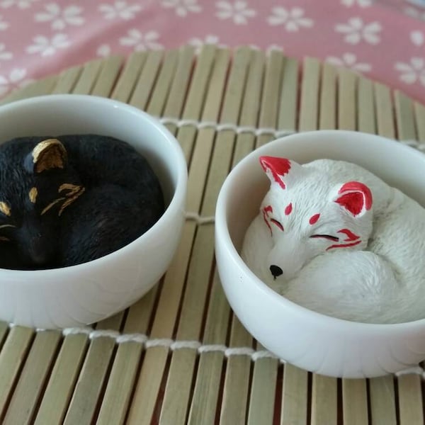 Tea Fox / Teacup Fox (oinari White Fox) - Handmade Resin Art, Animal ...