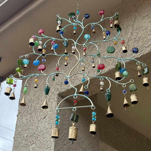 Kinetic Metal Beaded Colorful Yard Stake, Boho Garden Decor Spring ...