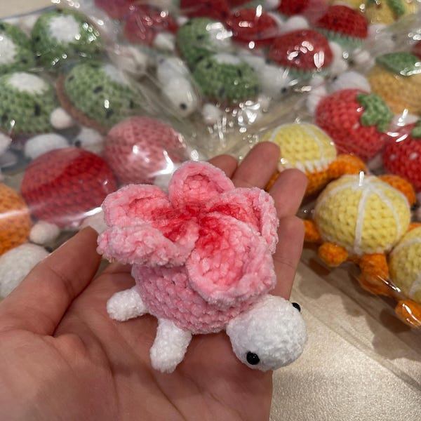Crochet Cute Themed Fruit Baby Turtle Keychain, Amigurumi Mini Turtle ...