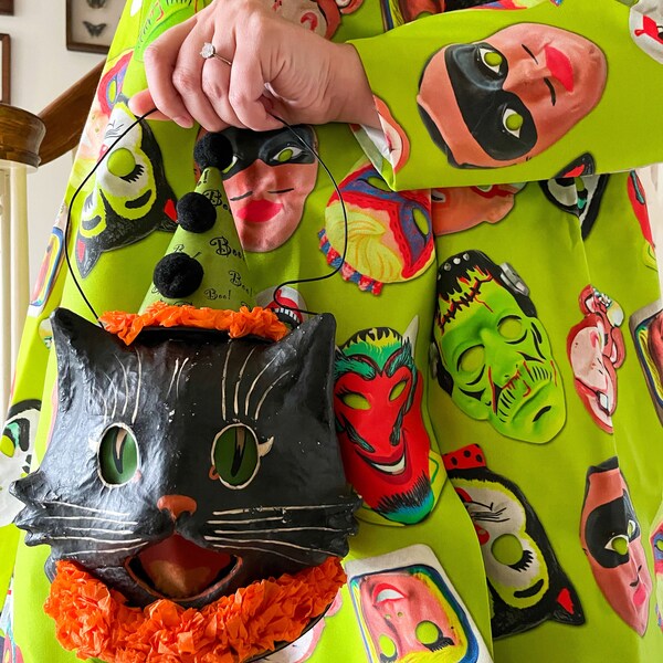 Vintage/antique Style LARGE Paper Mache Sassy Cat Bucket With BOO Hat ...