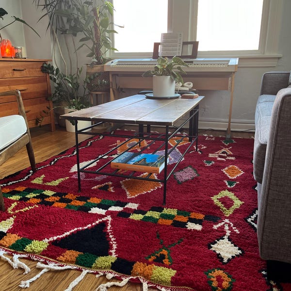 Green Beni Ourain Carpet-large Moroccan Rug 8x5-abstract Wool Rug ...