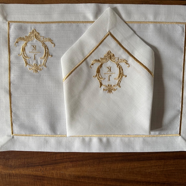 Personalized Embroidered Table Linen; Antique Rococo Monogram Frame ...