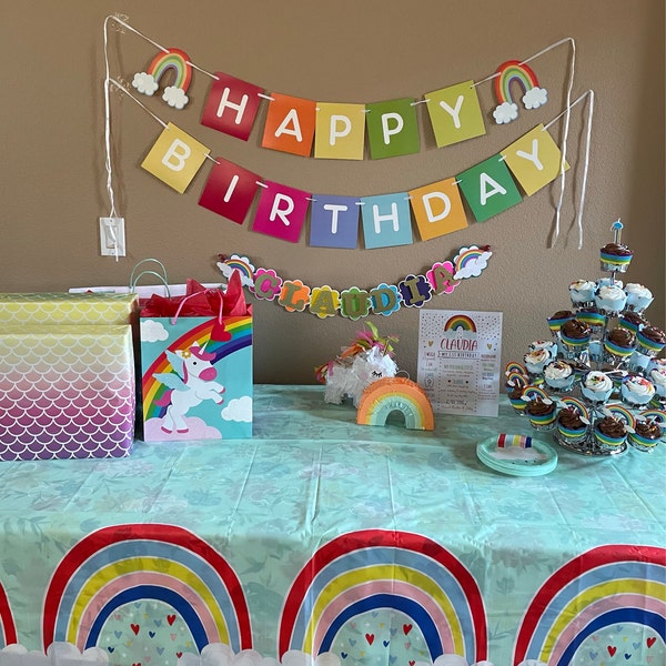 Rainbow Birthday Banner - Rainbow Birthday Decorations- Rainbow Themed ...