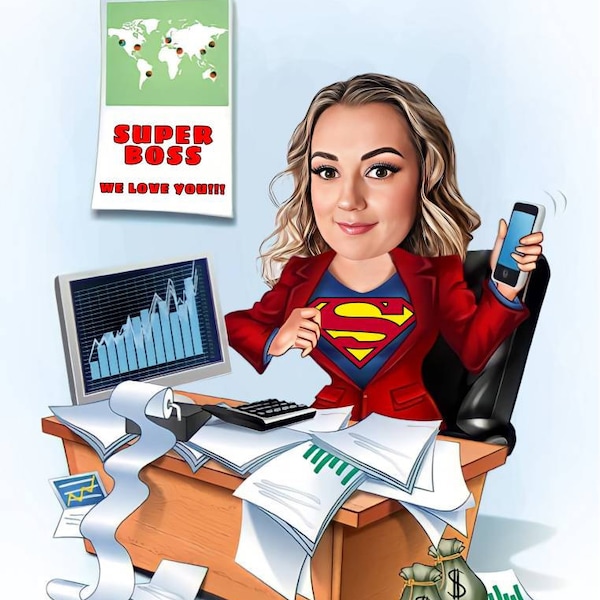 Cartoon Lady Boss Portrait, Bosses Day, Bosses Day Gift for Women, Boss ...