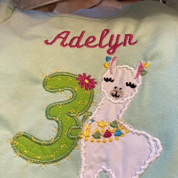 Number 3 Third Birthday Llama Alpaca With Cactus Number THREE Applique ...
