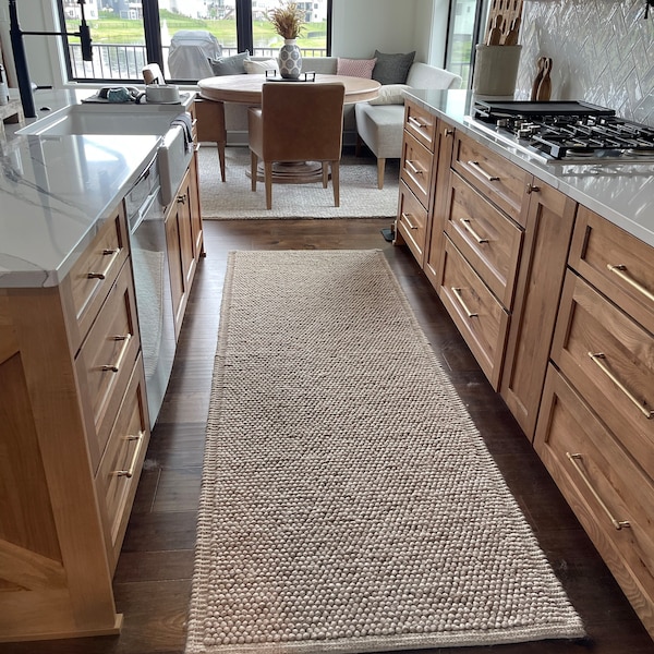 Cozy Beige Wool Rug With Custom Options - Handwoven Chunky Loop Style ...