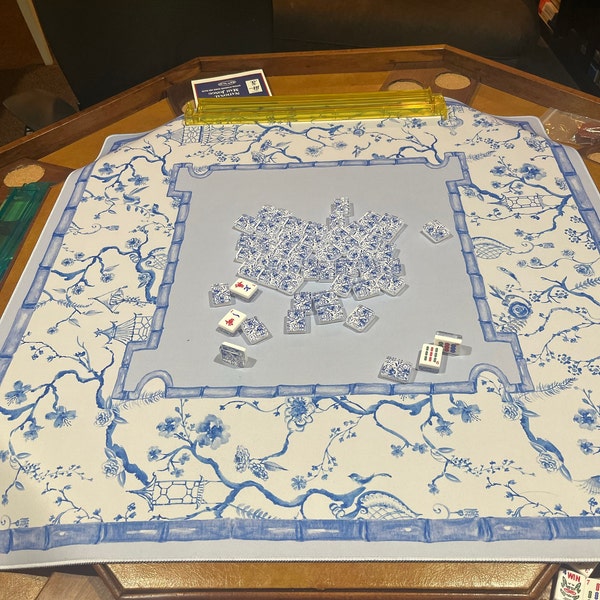 Chinoiserie Mahjong Mat, Blue and White Neoprene Mahjongg Mat, Blue ...