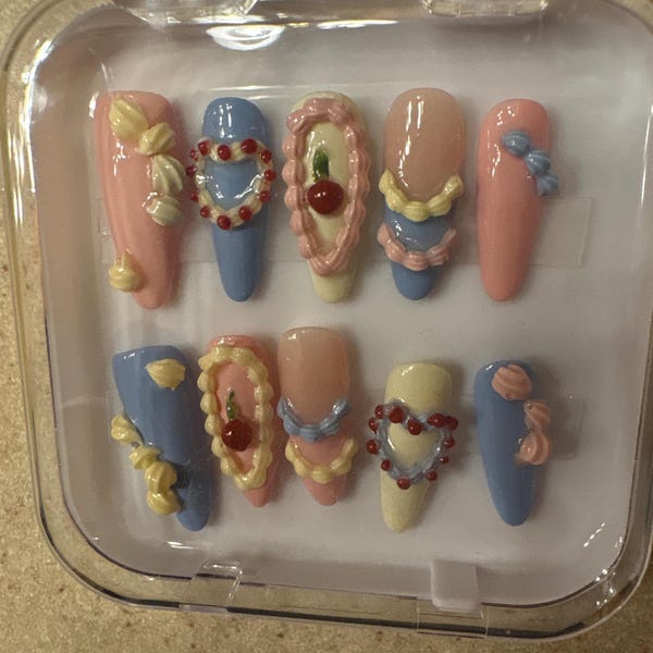 Birthday Frosting Press on Nails | 3D Icing Cherry, Heart Fake Nails ...