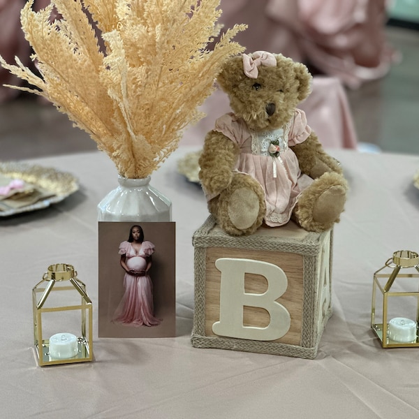Teddy Bear Baby Shower Centerpiece ABC Block Centerpiece, Boho Style ...