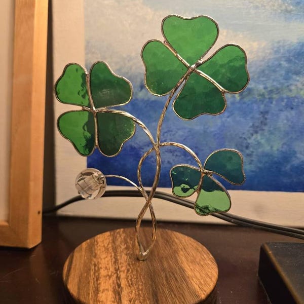 Stained Glass Four Leaf Clover, Table Decor Suncatcher, Lucky Shamrock ...
